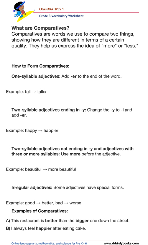 Grade 3 Select the Correct Comparatives Vocabulary Worksheet